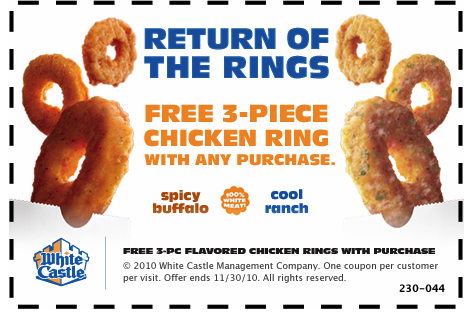 White Castle: FREE 3-Piece Chicken Ring With ANY Purchase! - Budget ...