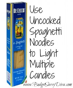 How to Use Spaghetti Noodles to Light Multiple Candles - Budget Savvy Diva
