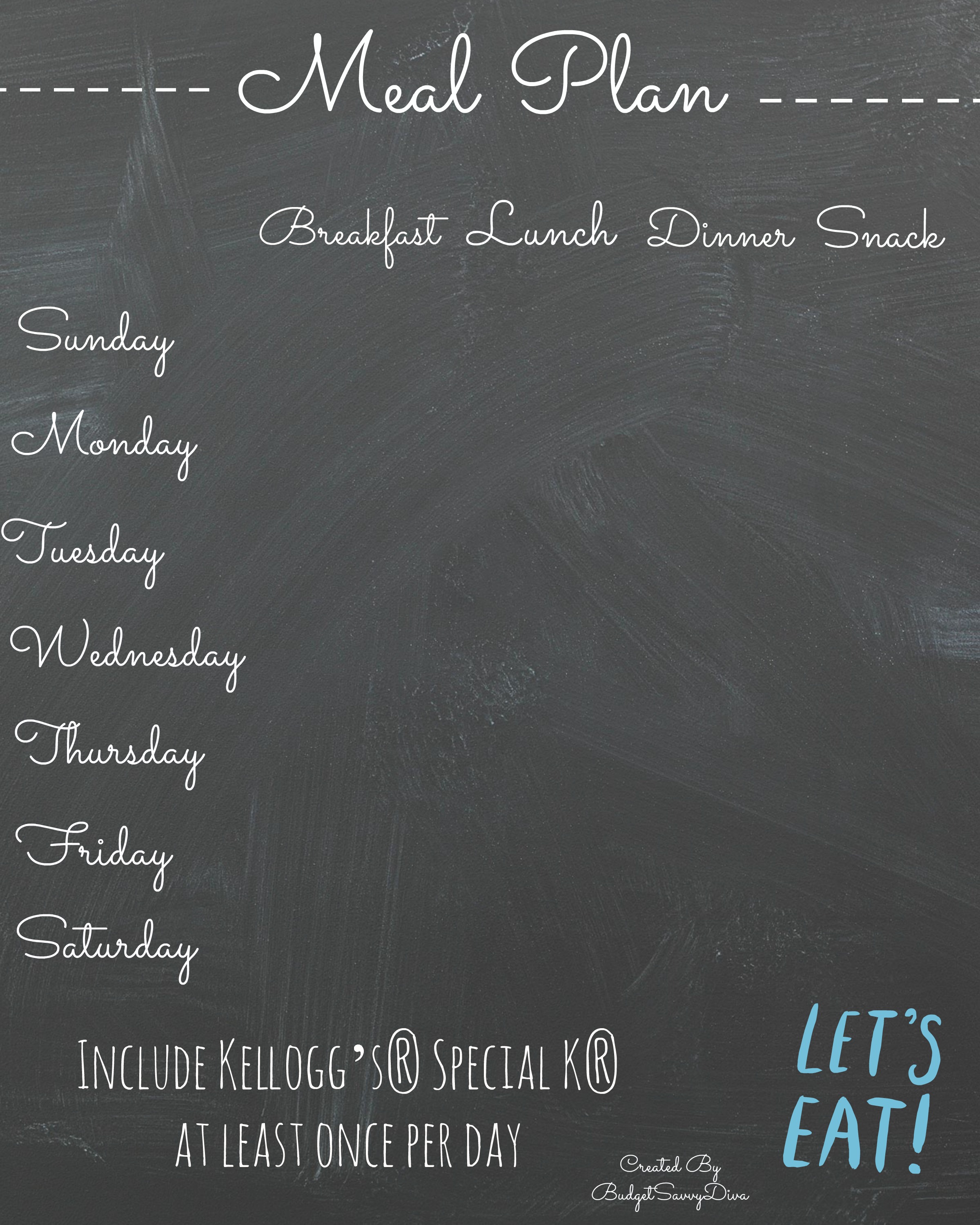 Meal Plan Template DIY - Budget Savvy Diva