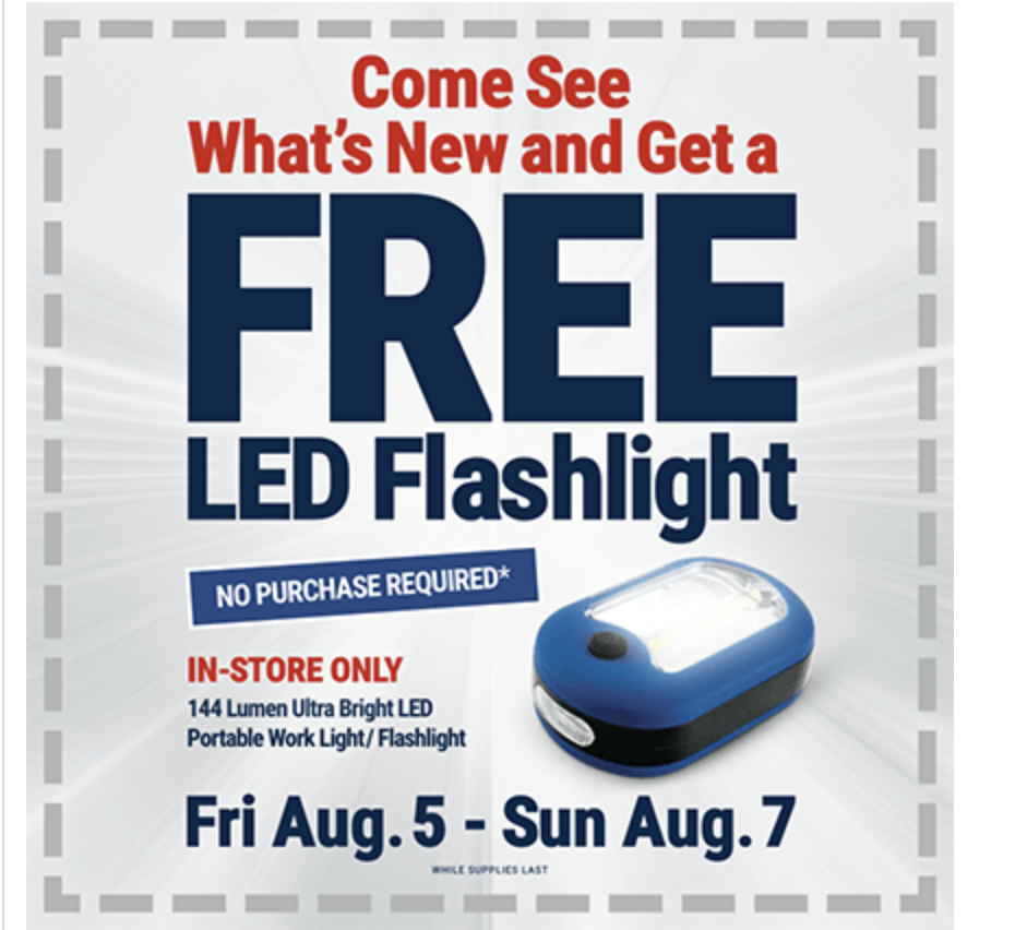 FREE Ultra Bright LED Portable Work Light/Flashlight at Harbor Freight ...