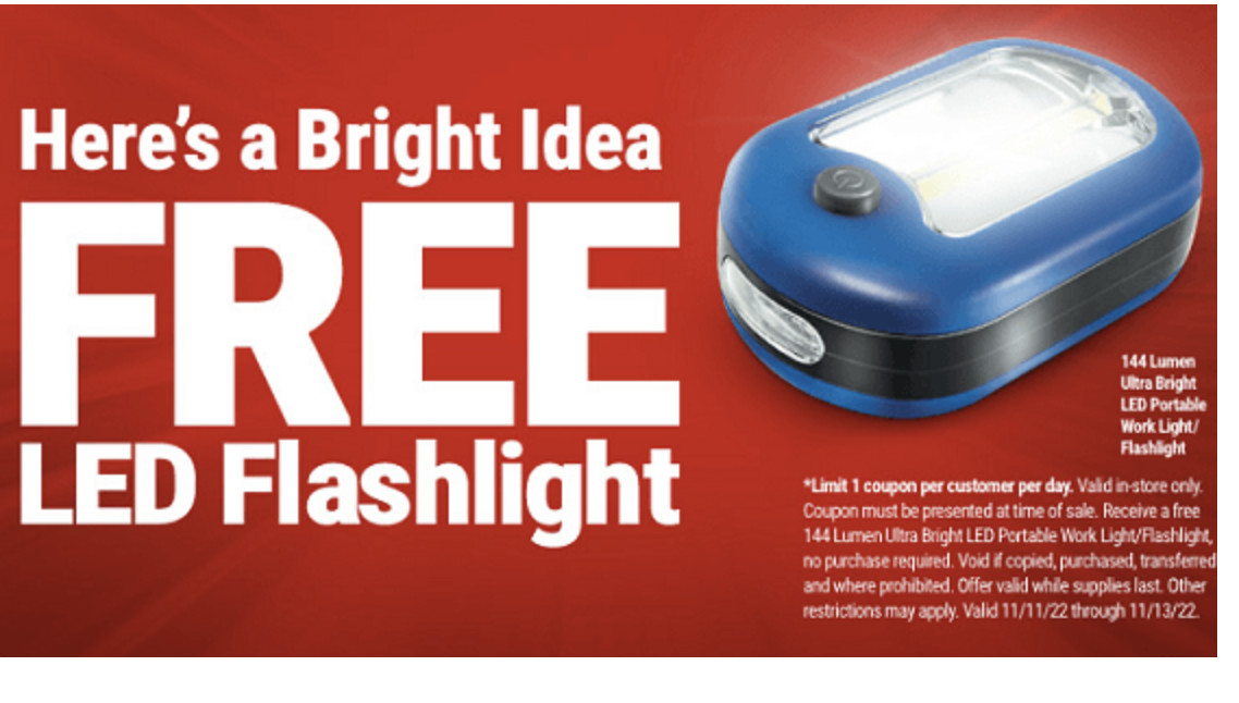 FREE 144 Lumen Ultra Bright Portable LED Flashlight at Harbor Freight ...